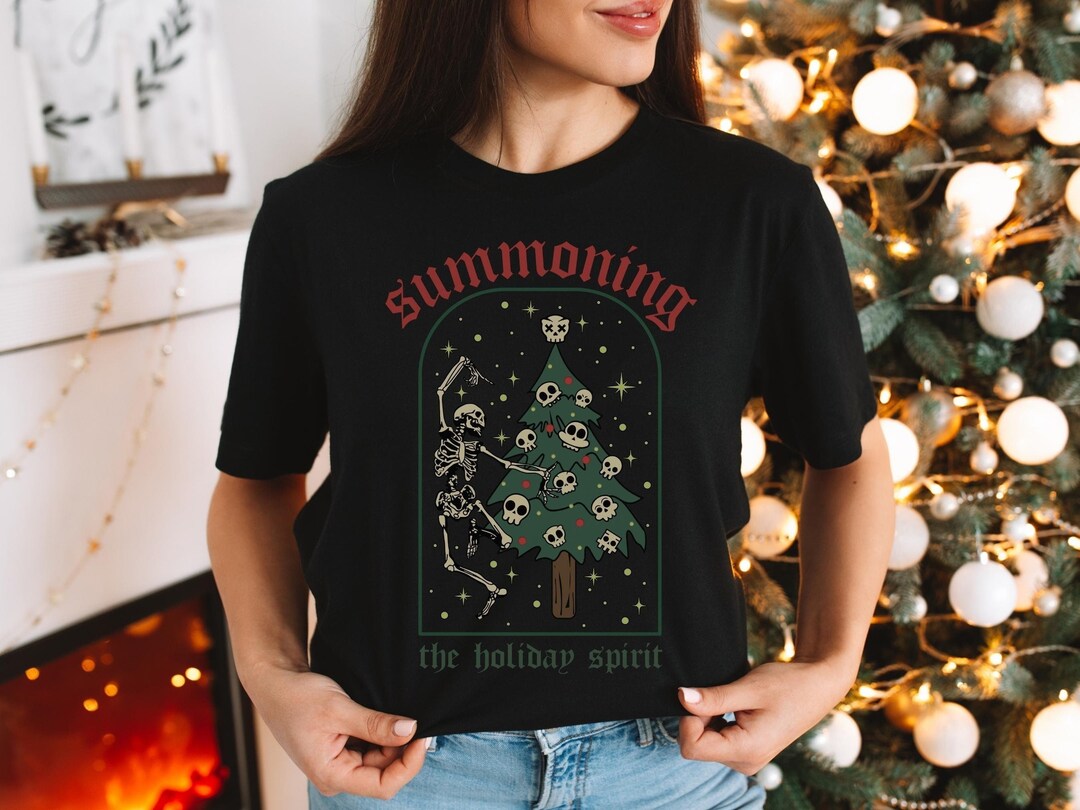 Skeleton Christmas Shirt Summoning Holiday Spirit Shirt Retro Goth ...