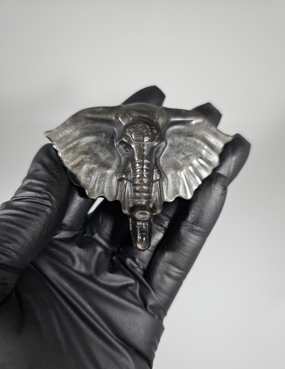 Silver Obsidian Elephant Carving - Etsy