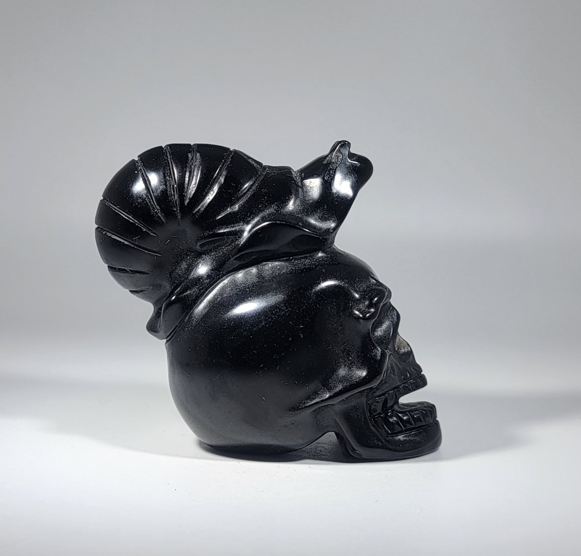 Obsidian Skull With Snail Carving - Etsy