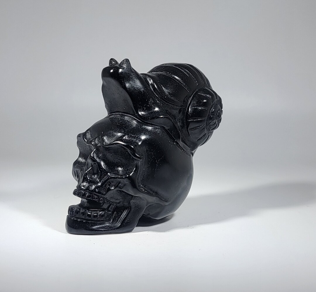 Obsidian Skull With Snail Carving - Etsy