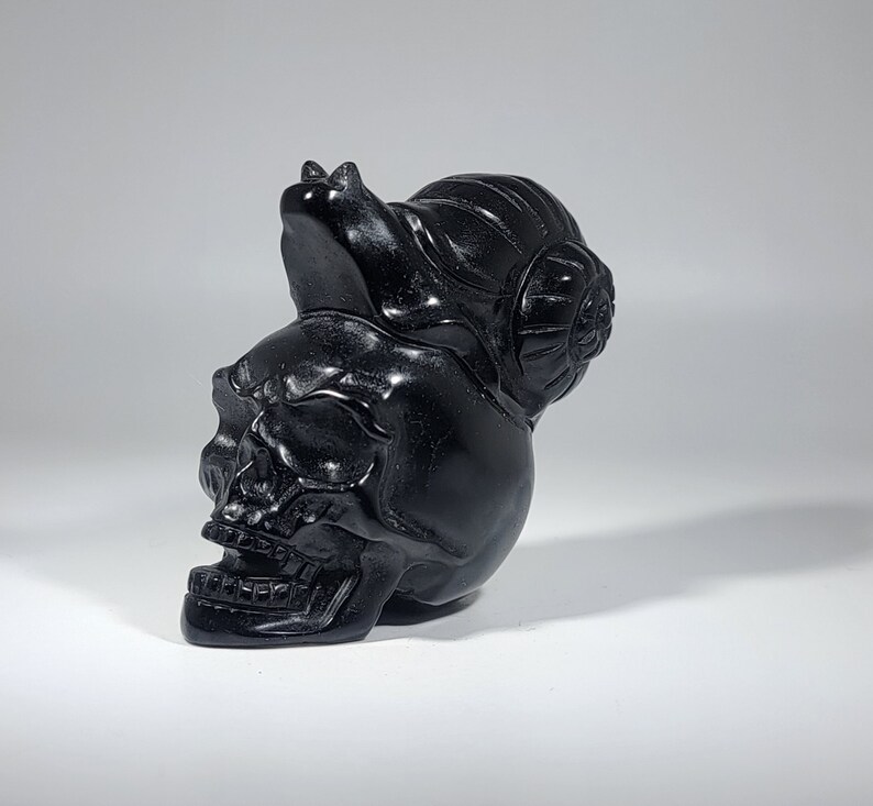 Obsidian Skull With Snail Carving - Etsy