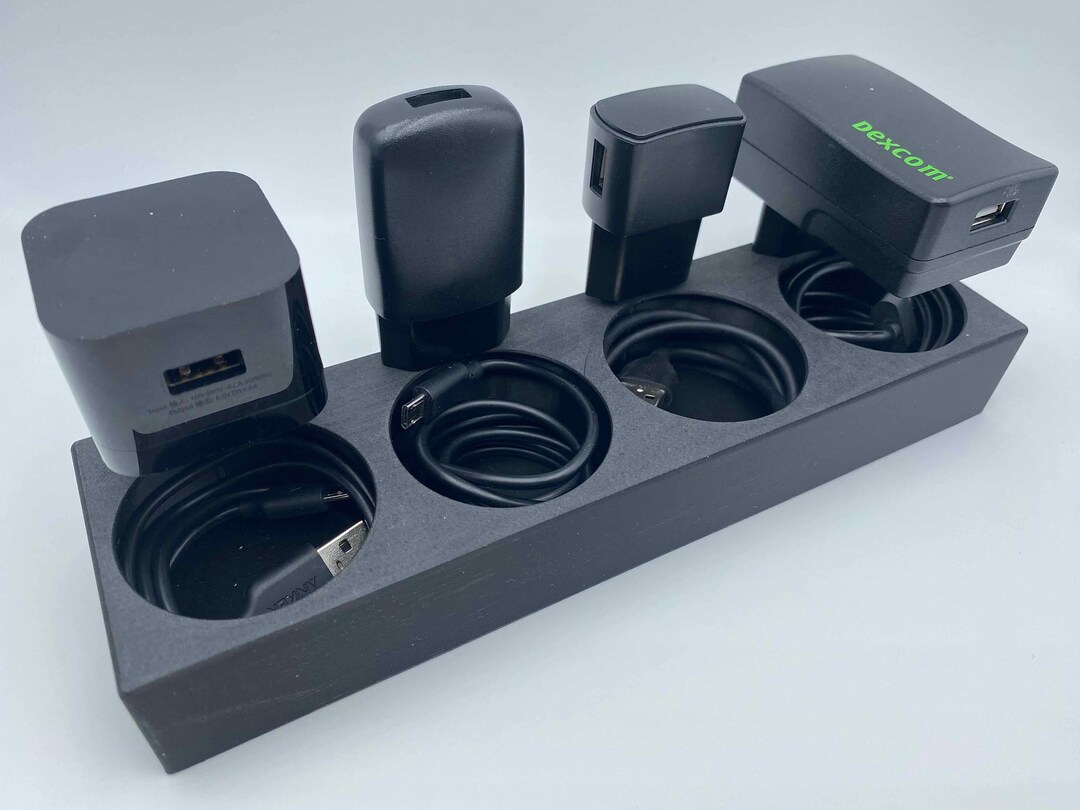 Cable Manager for 4 X Charging Cables With Power Adapter Plugs in Black ...