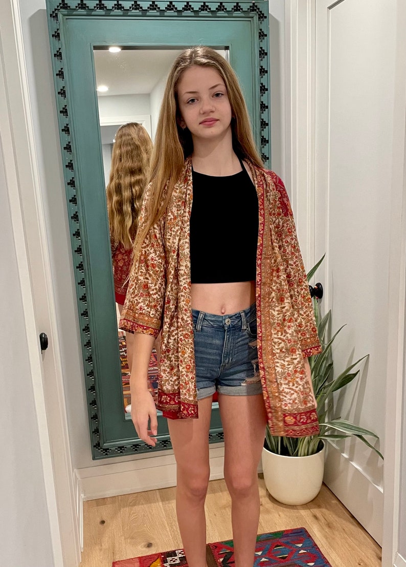 Recycled Silk Sari/saree Short Length Kimono With Tie Belt - Etsy