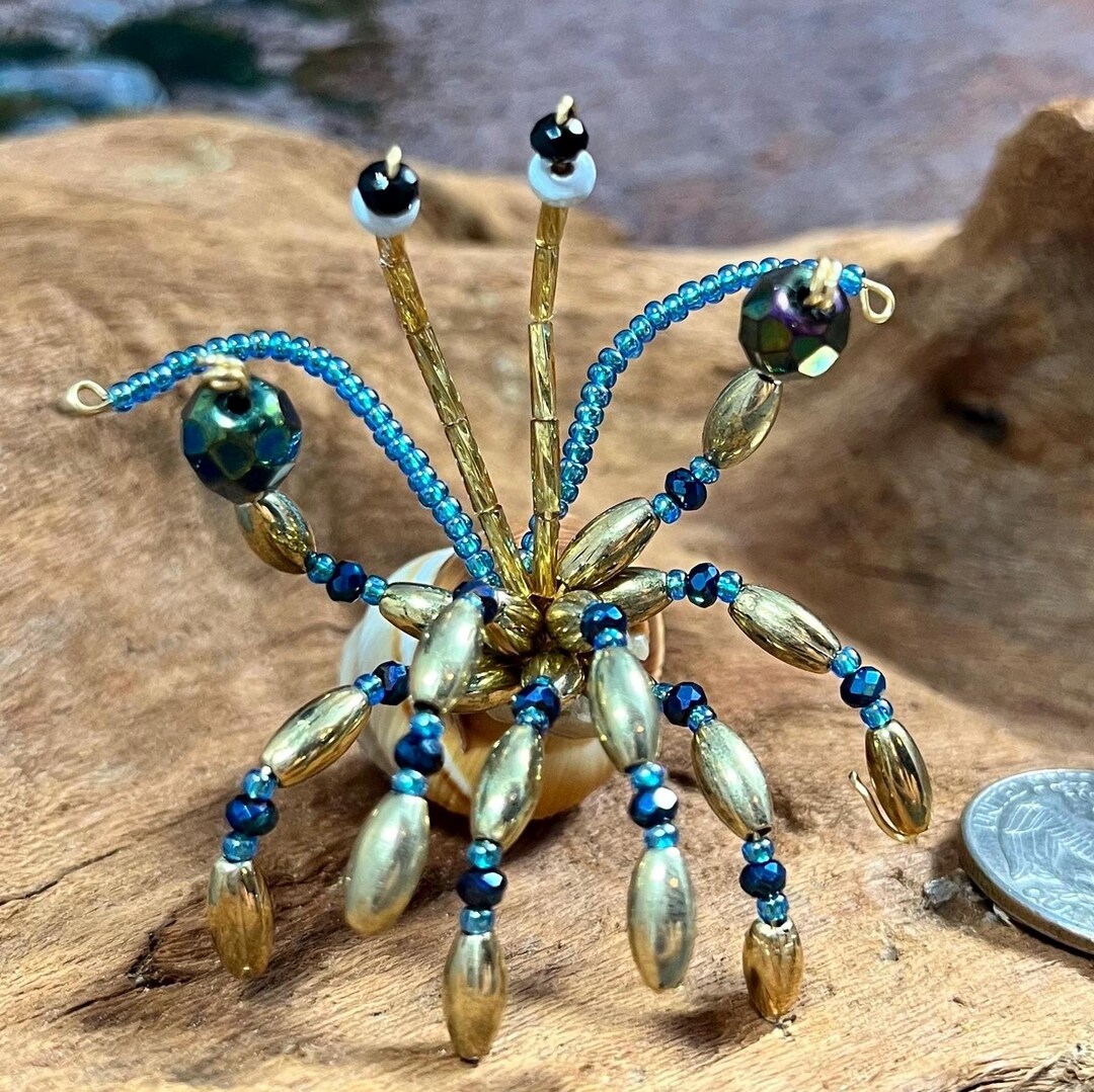 Handmade Beaded Hermit Crab (gold, Blue) - Etsy