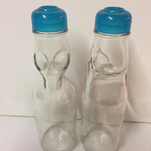2 Clear Glass Vintage Ramune Japanese Codd Neck Soda Bottles With ...