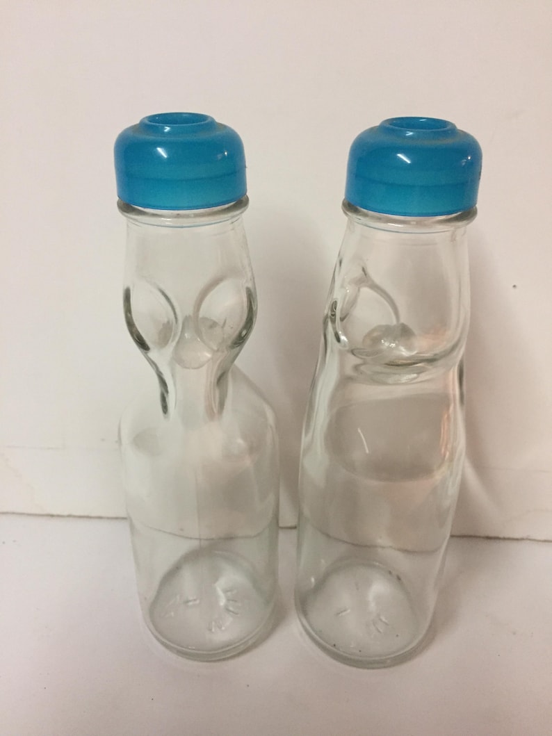 2 Clear Glass Vintage Ramune Japanese Codd Neck Soda Bottles With ...