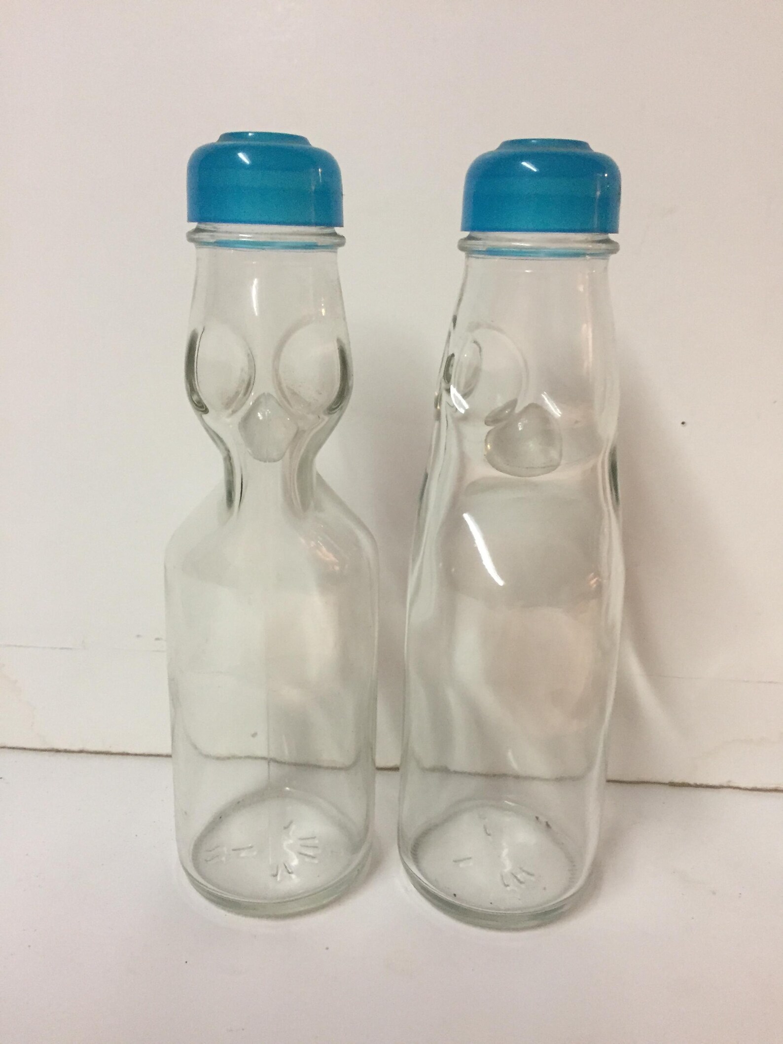 2 Clear Glass Vintage Ramune Japanese Codd Neck Soda Bottles With ...