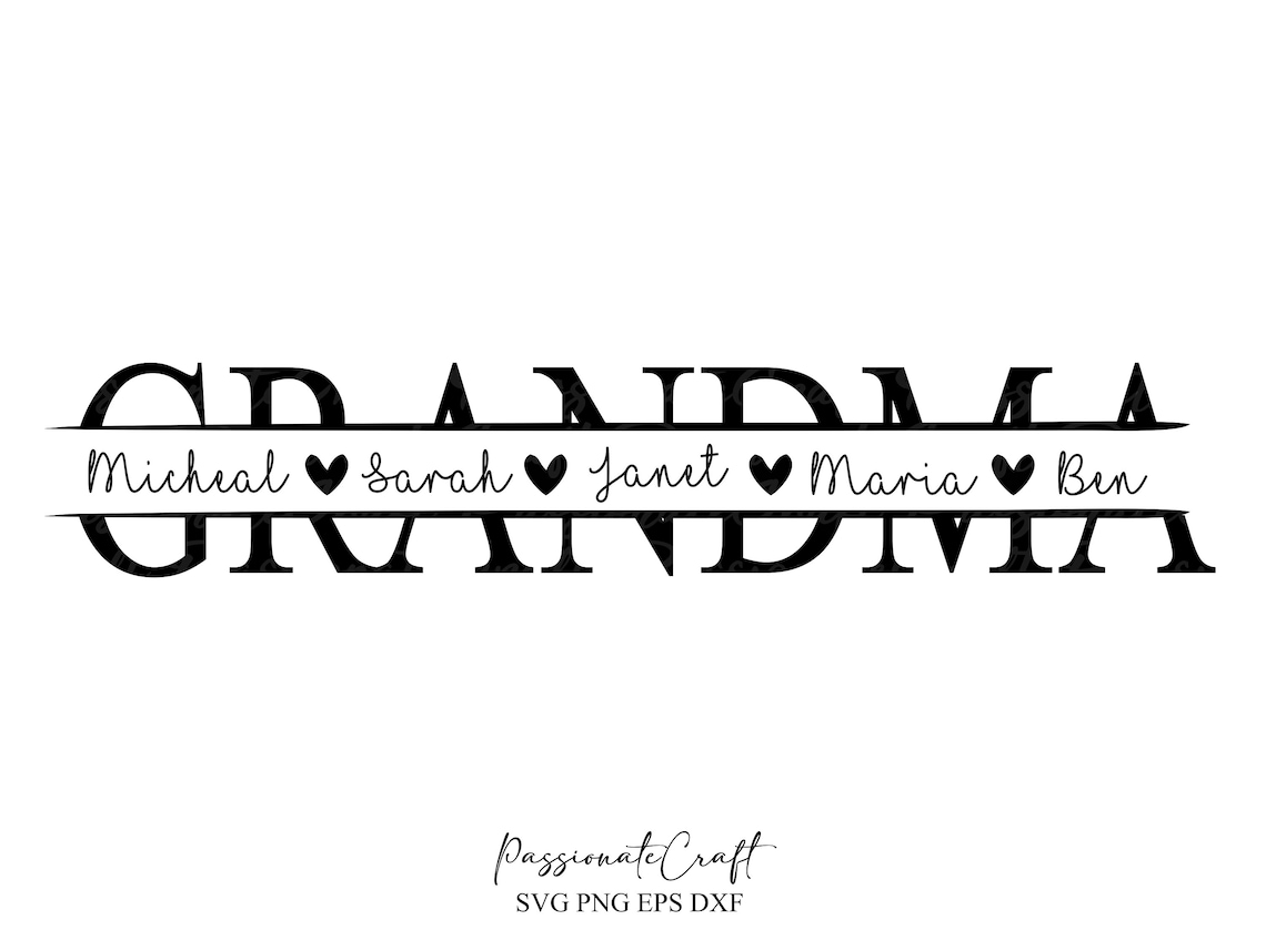 Grandma Svg Grandmother Svg Grandma Split Name Frame Svg Etsy India