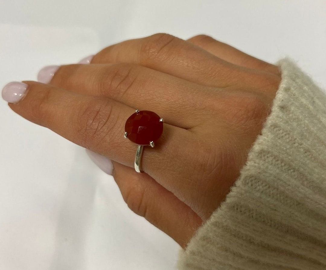 Natural Red Agate Ring in Solid 925 Sterling Silver 5ct Natural Stone ...
