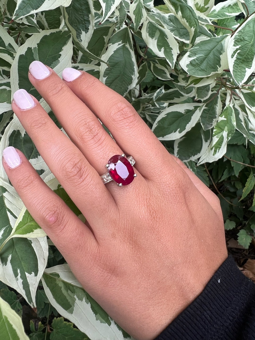 Genuine Glass Filled Ruby Ring in Solid 925 Sterling Silver 8.50ct Natural Stone Oval Cut Ring ...