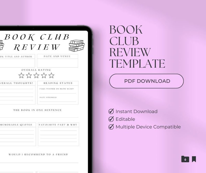 Book Club Review Templatebookclub Printabledigital Review Formbook ...