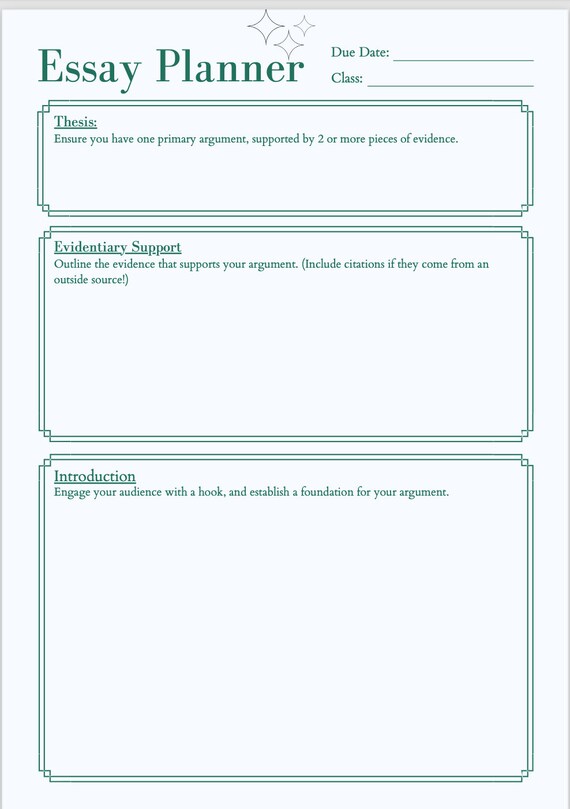 Essay Planner Template Digital Download PDF Paper & Party Supplies ...