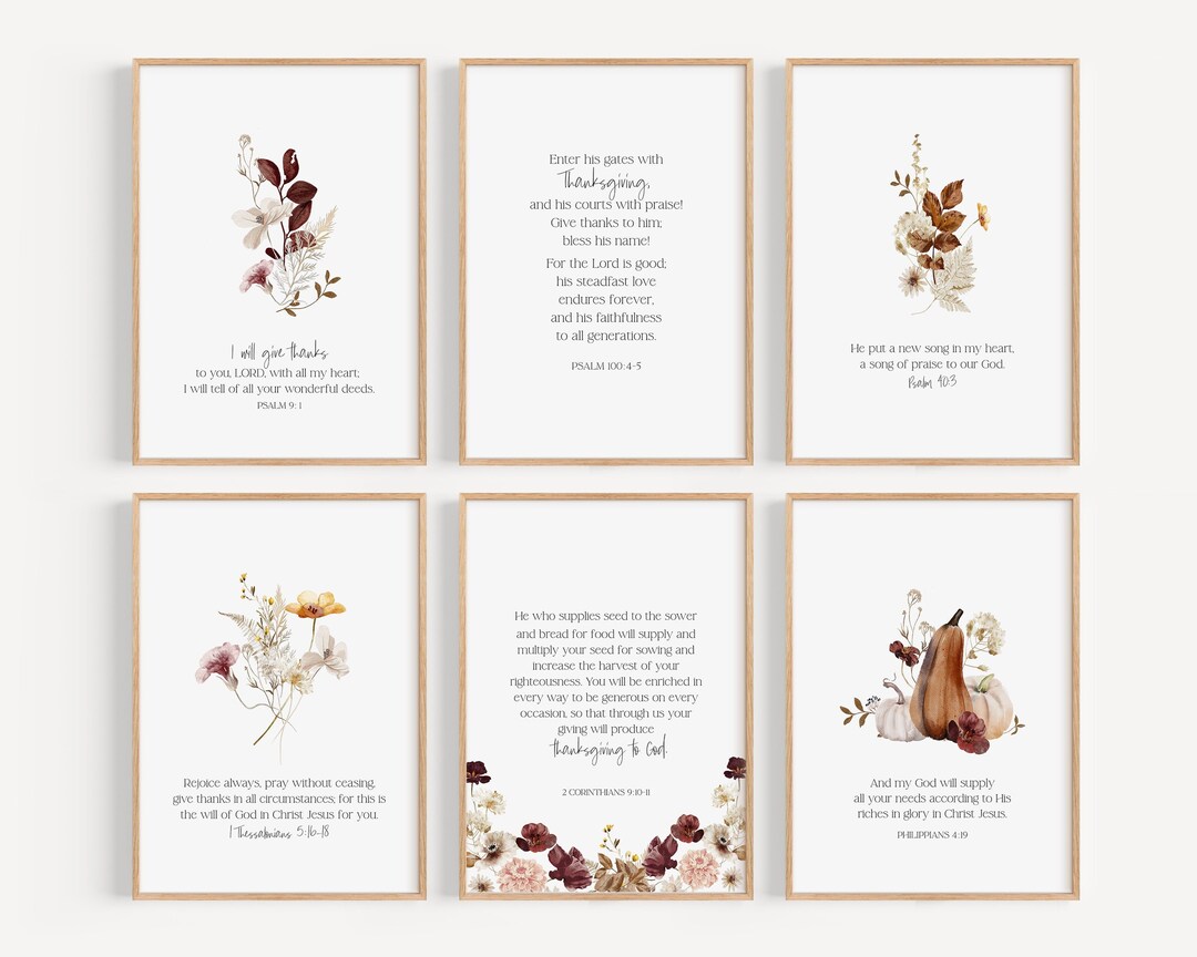 Set of 6 Christian Prints, Minimal Floral Art Prints for Thanksgiving ...