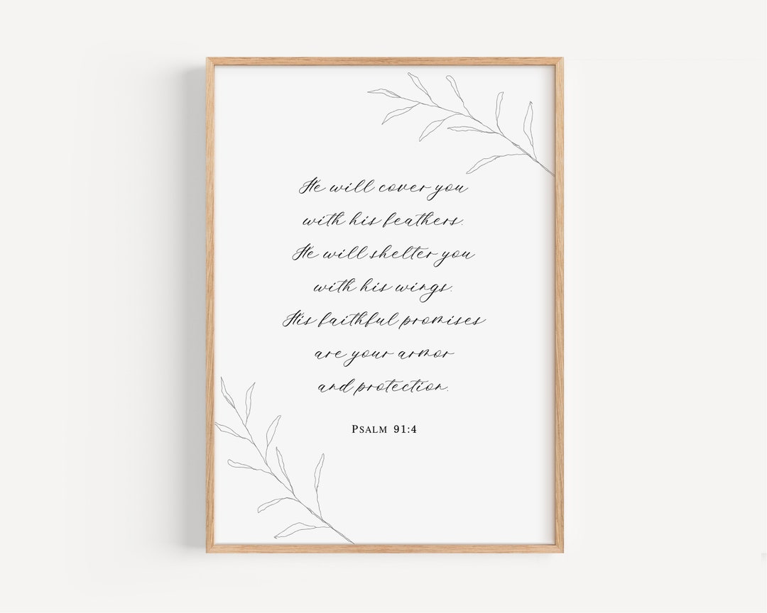 He Will Cover You With His Feathers Scripture Print, Psalm 91: 4 Modern ...