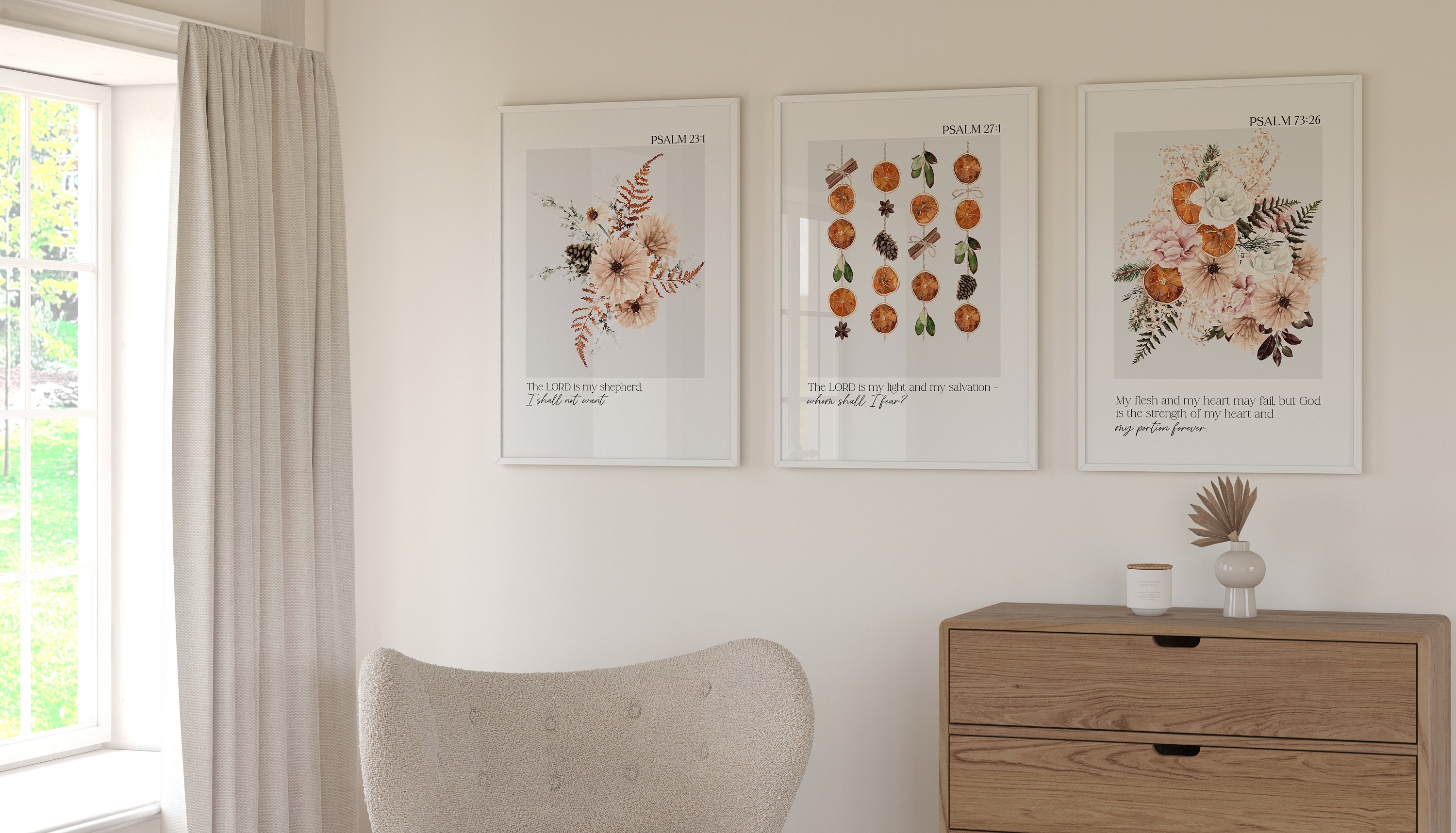 Christian Wall Art Set With Boho Flowers Set of 3 Psalms - Etsy