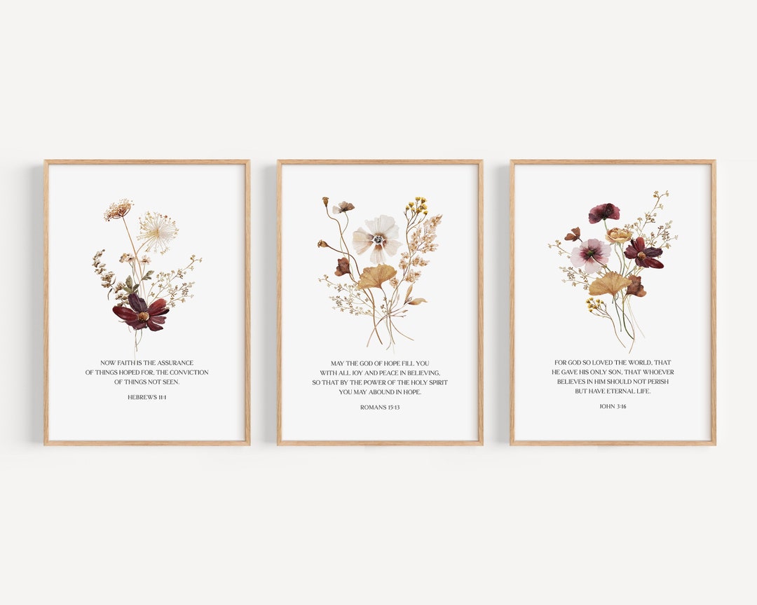 Set of 3 Bible Verse Prints, Christian Wall Art Printable, Faith Hope ...