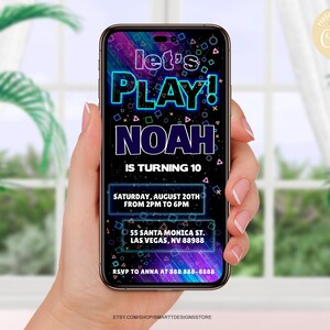 Editable Playground Birthday Invite, Video Game Party Phone Invitation ...