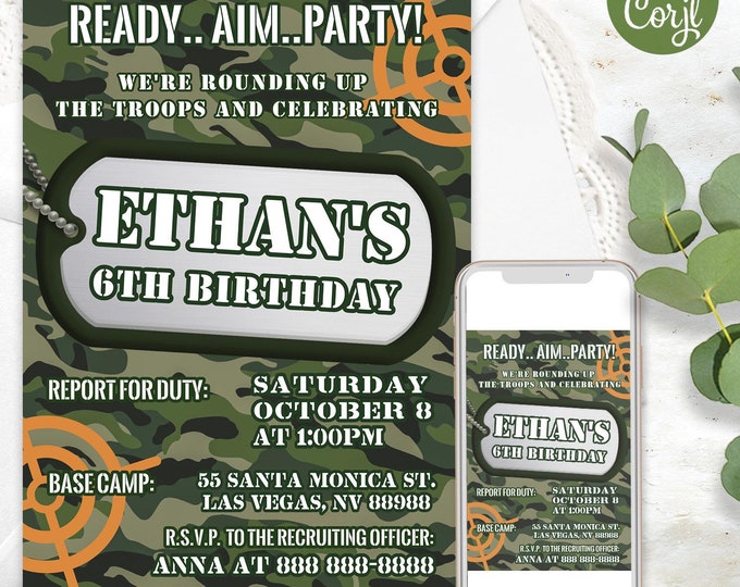 Camo Army Birthday Invitation: Editable Military Party Invite (digital ...