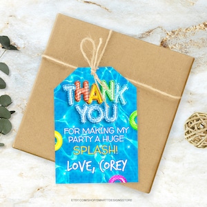 Editable Pool Birthday Party Gift Labels, Swimming Party Printable ...