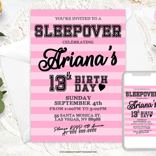 Editable Sleepover Invitation Slumber Party Pajama Party Etsy