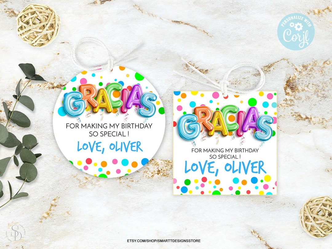 Editable Polka Dot Birthday Favor Tags: Rainbow Gracias (printable) - Etsy