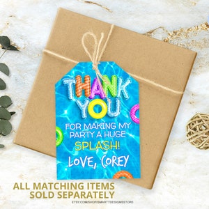 Editable Pool Party Thank You Card, Summer Pool Birthday Thank You Note ...