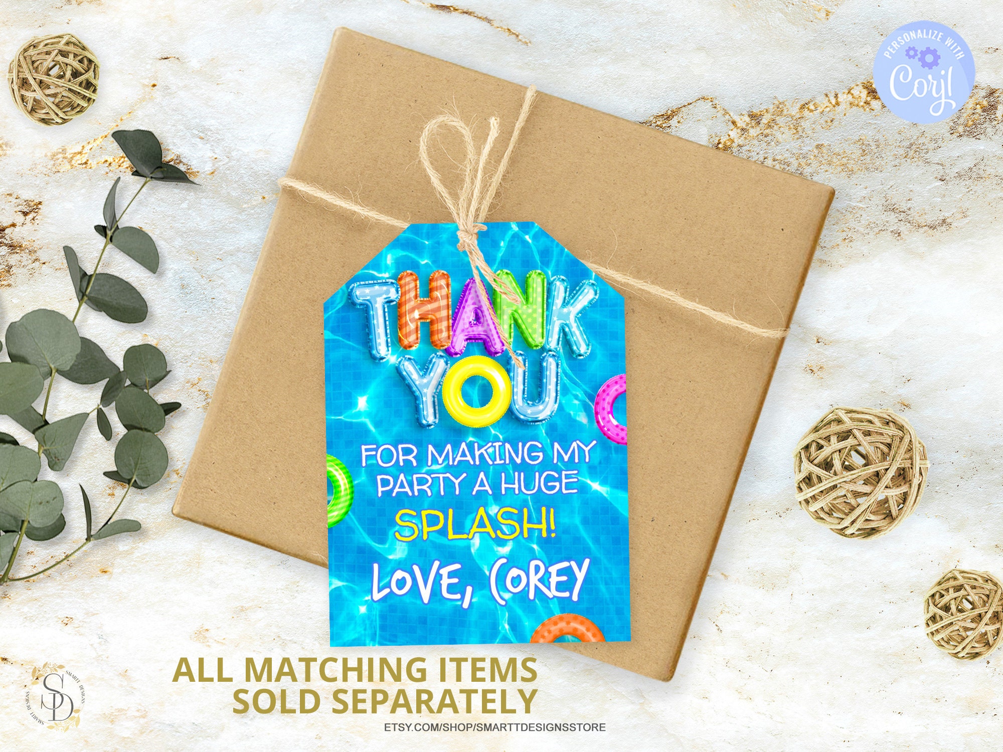 Editable Pool Party Thank You Card, Summer Pool Birthday Thank You Note ...