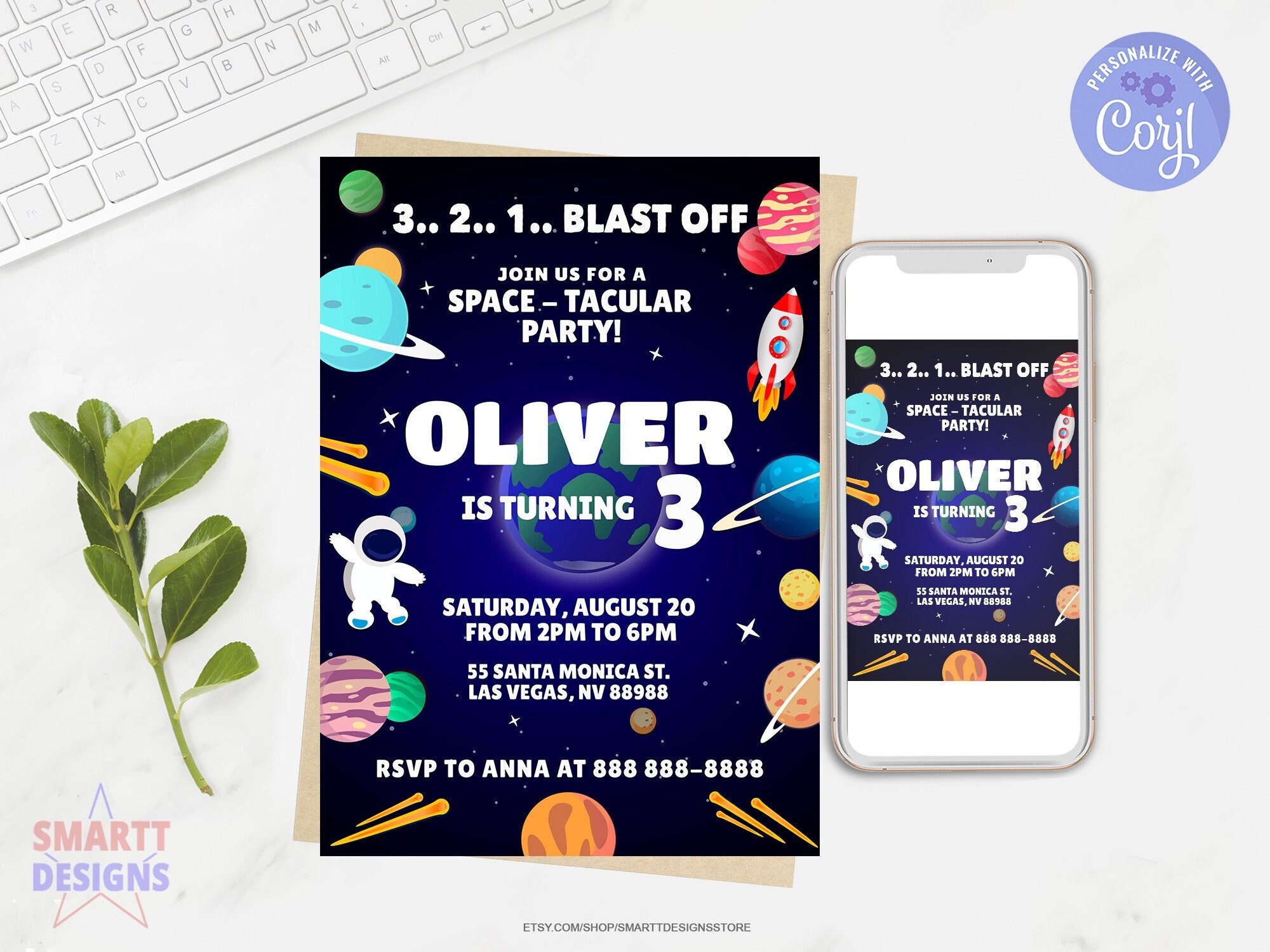 Editable Outer Space Birthday Invitation: Astronaut Galaxy Party ...