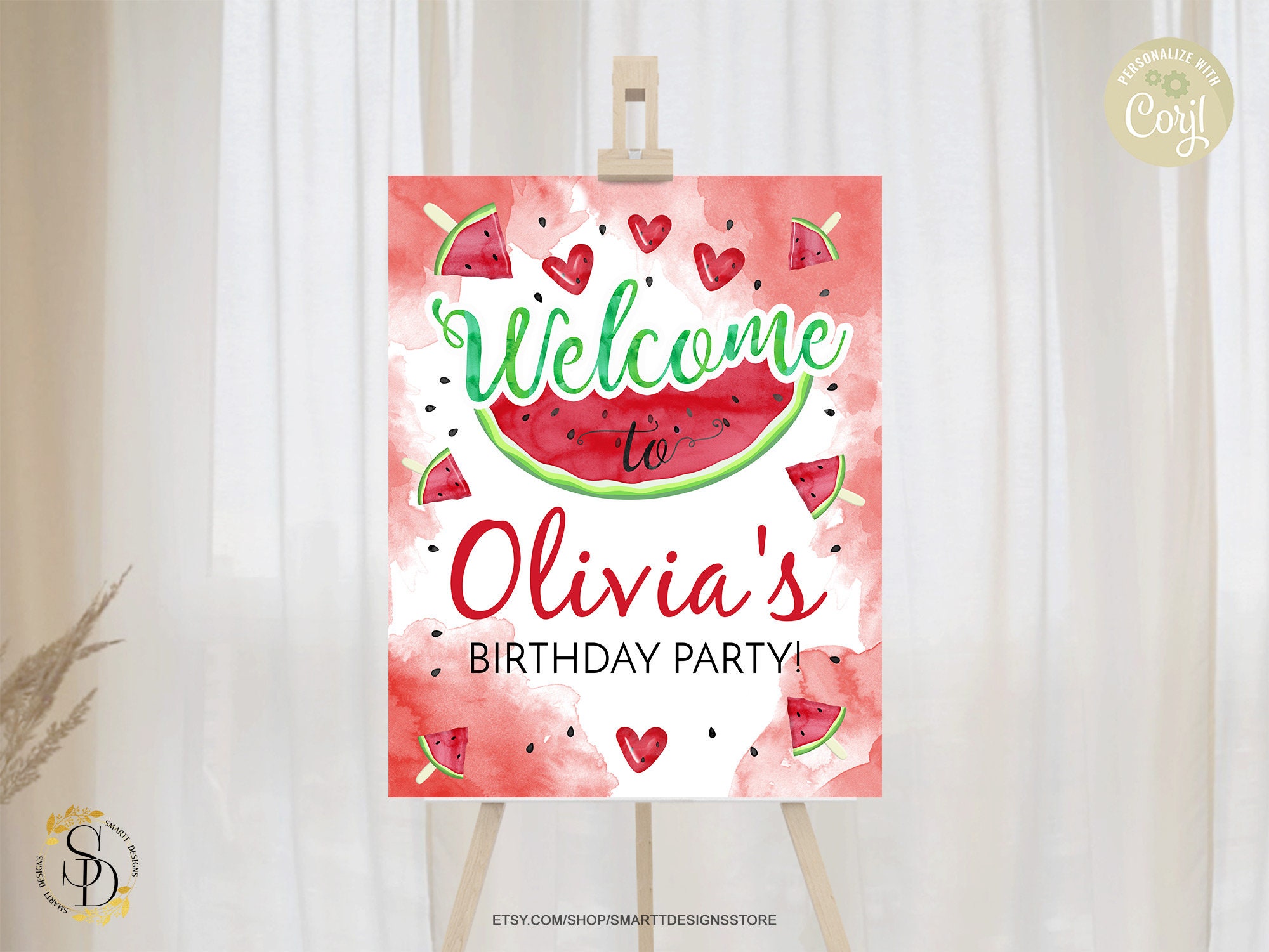 Editable Watermelon Birthday Party Welcome Sign Template, Sweet Party ...