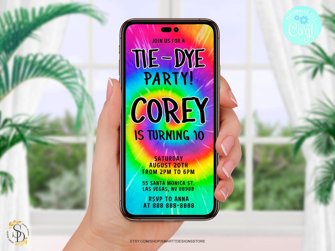 Tie Dye Birthday Party Text Invitation: Editable SMS Invite (digital ...