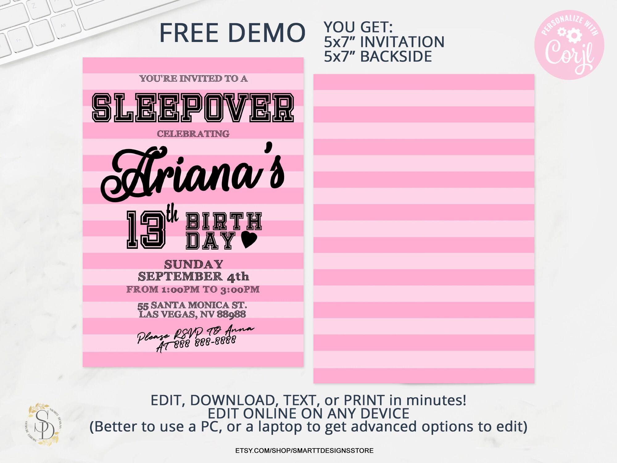 Editable Sleepover Party Invite, Slumber Party Invitation Template ...
