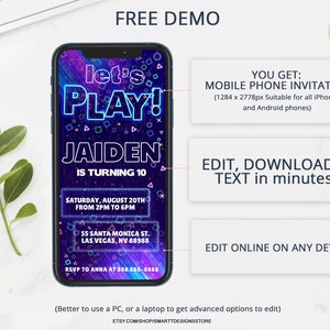 Editable Playground Birthday Invite, Video Game Party Phone Invitation ...