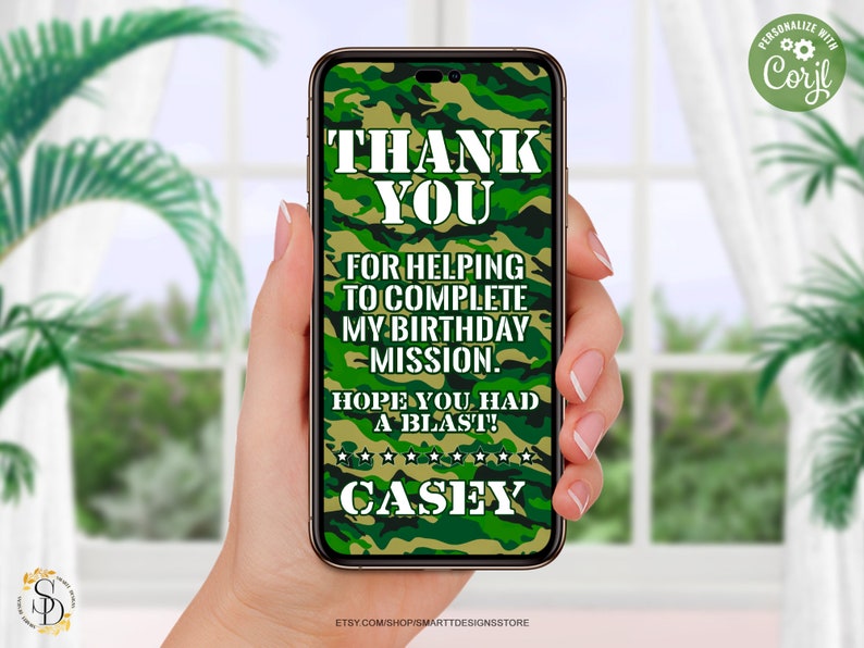 Editable Army Birthday Thank You Tags, Boy Military Party Favor Labels ...