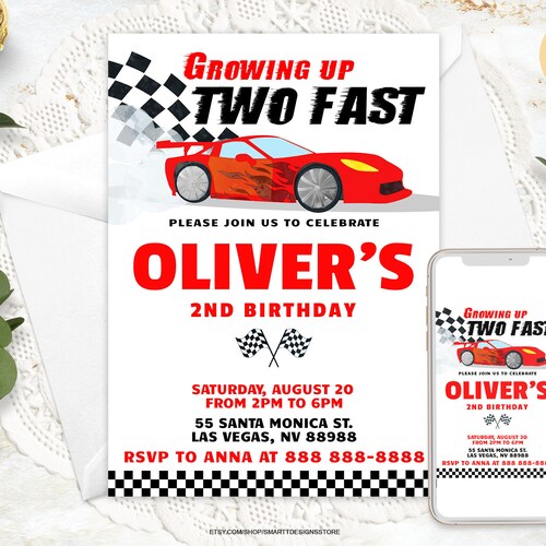 Editable Boy Second Birthday Invitation Growing up Two Fast - Etsy