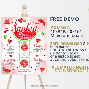 Editable First Birthday Watermelon Party Welcome Sign, Sweet Party ...