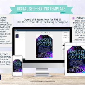 Editable Game Over Thank You Tags, Gamer Party Supply, Printable Video ...