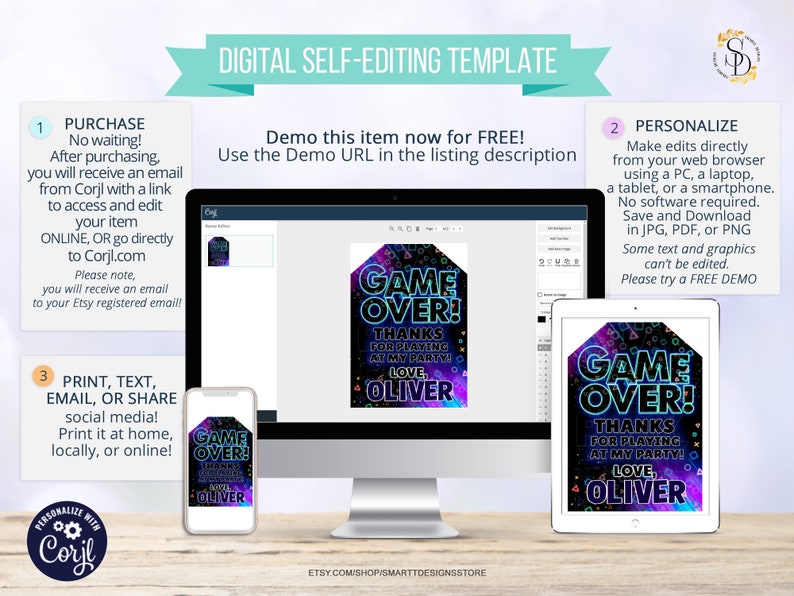 Editable Game Over Thank You Tags, Gamer Party Supply, Printable Video ...