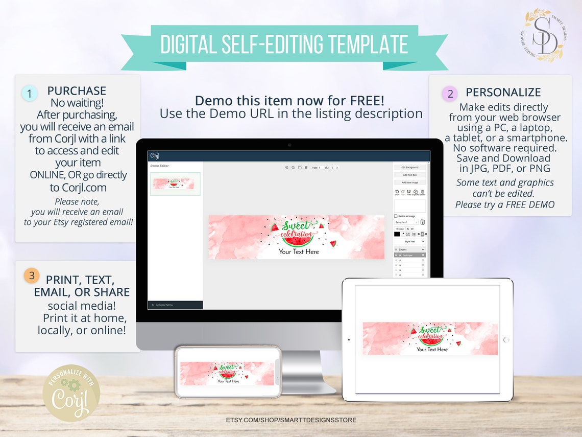 Editable Sweet Melon Summer Party Celebration Bottle Labels - Etsy