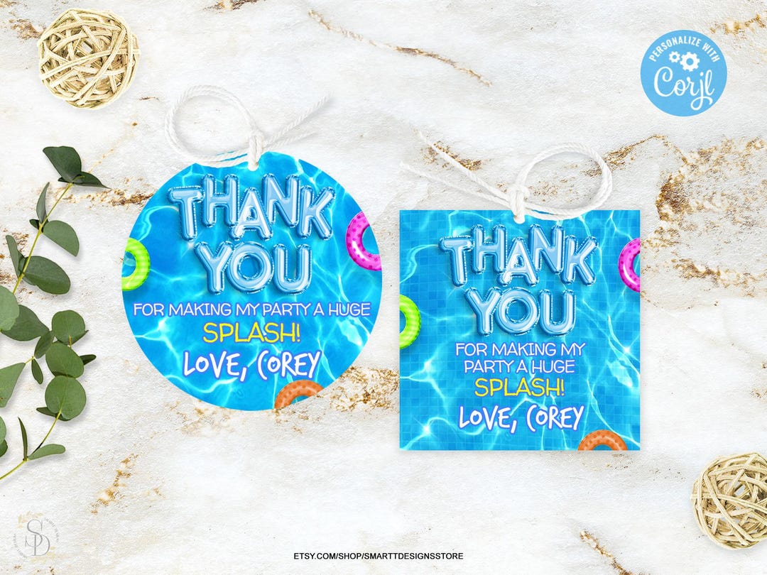 Pool Party Thank You Tags: Editable Swimming Favor Labels (digital) - Etsy