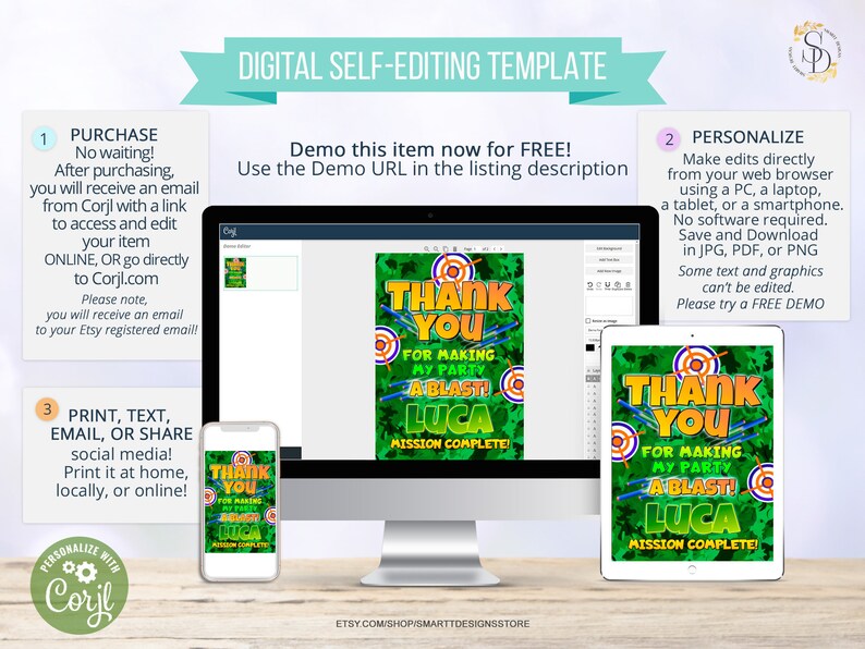 Editable Dart Gun Birthday Thank You Card Gun Blasters Battle - Etsy