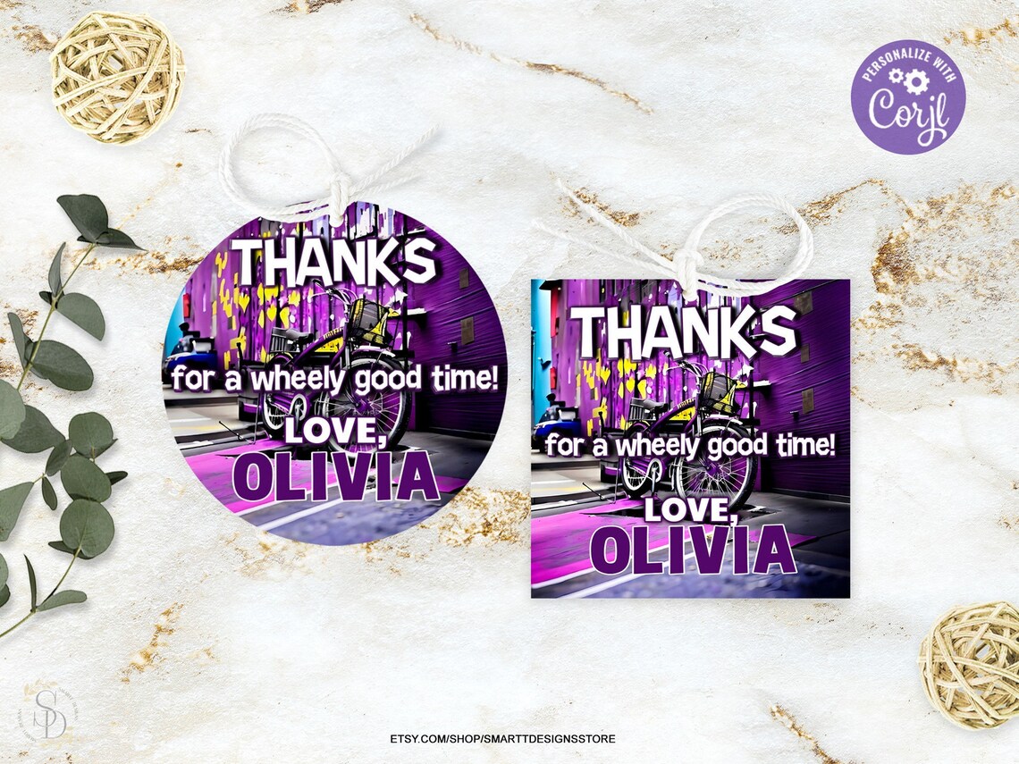 Editable Bicycle Bike Printable Party Favor Tags, Bike Bicycle Birthday ...