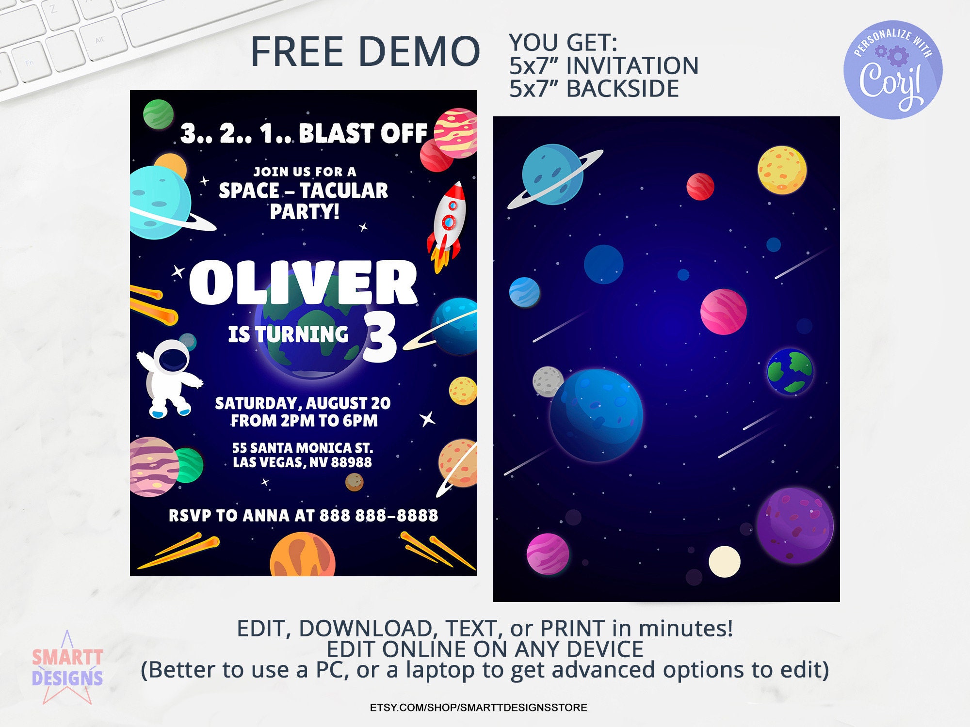 Editable Outer Space Birthday Invitation Template, Out of This World ...