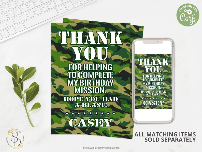 Editable Army Birthday Thank You Tags, Boy Military Party Favor Labels ...