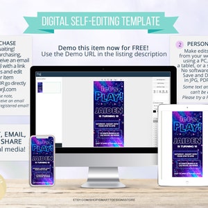 Editable Playground Birthday Invite, Video Game Party Phone Invitation ...