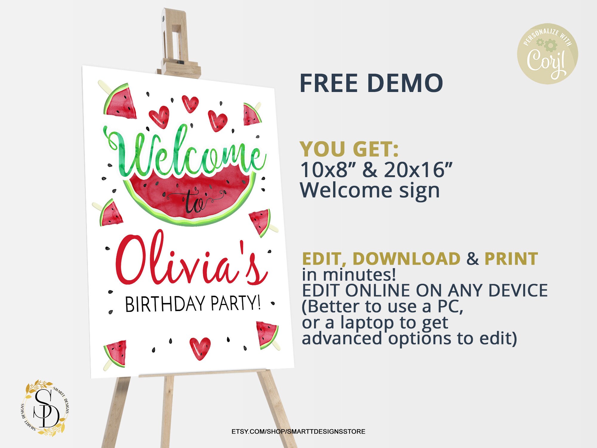 Editable Watermelon Birthday Welcome Sign: Summer Party Decor (digital ...