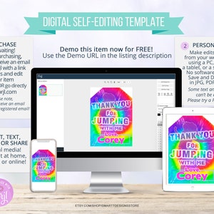 Editable Jump Birthday Party Gift Labels, Tie Dye Trampoline Party ...