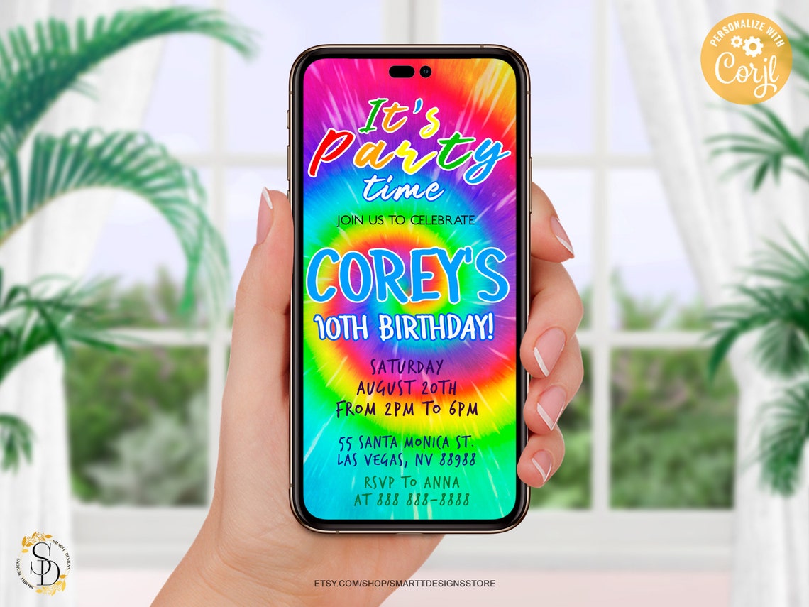 Editable It's Party Time Birthday Mobile Phone Invite, Gender Neutral ...