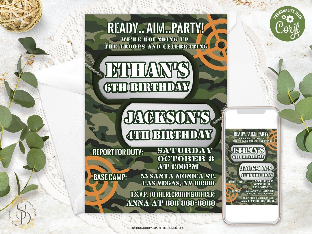 Editable Army Birthday Invitation, Military Theme Invite, Army Party ...