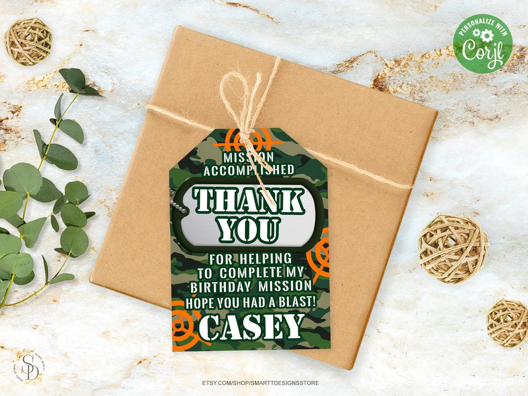 Editable Military Birthday Thank You Tag: Camo Party Favor (digital) - Etsy