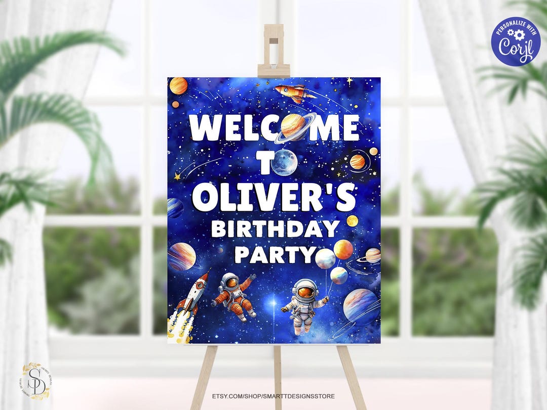 Editable Space Party Welcome Sign, Out of This World Astronaut Party ...